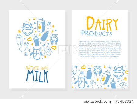 Natural Milk Card Template with Text, Organic... - Stock Illustration ...