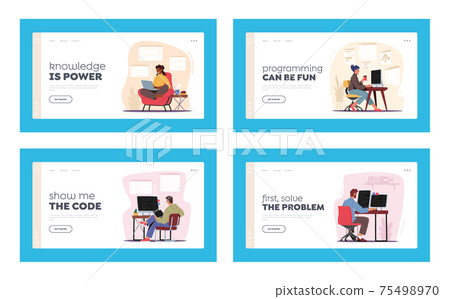 Programmers Working Landing Page Template Set.... - Stock Illustration ...