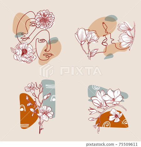 Bouquet floral with spring line art concept... - Stock Illustration ...
