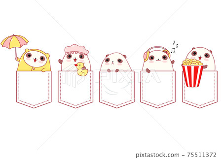 Cute cartoon pandas pocket set - Stock Illustration [75511372] - PIXTA