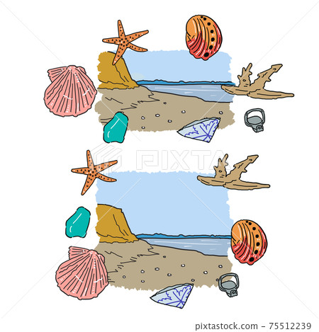 Hand-painted beachcombing illustration frame /... - Stock Illustration ...