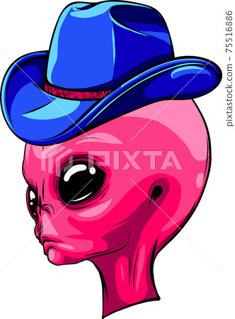 alien pink head with hat vector illustration... - Stock Illustration ...