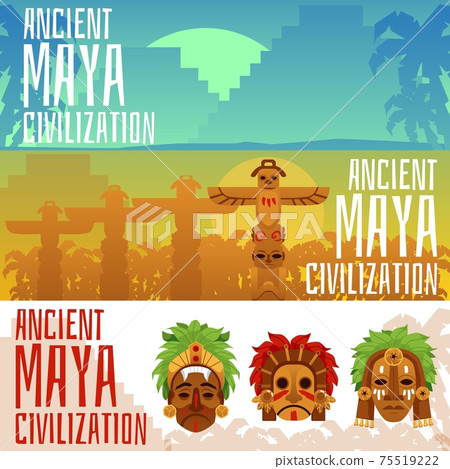 Set of flyers or banners of ancient Mayan... - Stock Illustration ...