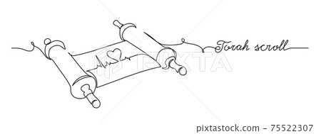 Torah scroll and heart. One continuous line...-插圖素材 [75522307] - PIXTA圖庫