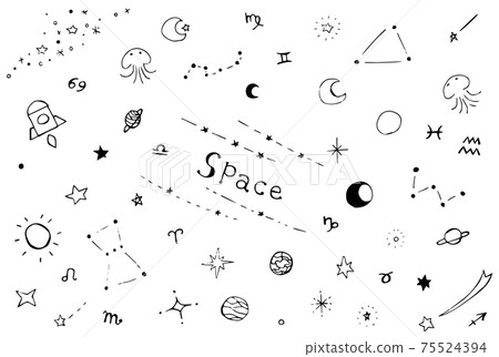 Simple and cute monochrome hand-painted space... - Stock Illustration ...