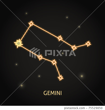 Neon Gemini zodiac sign on dark background-插圖素材 [75529850] - PIXTA圖庫