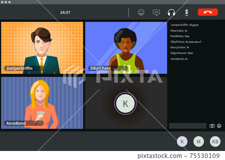 Screen of video conference for 4 persons,... - Stock Illustration ...