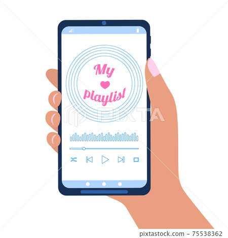 Hand holding smartphone with music player... - Stock Illustration ...