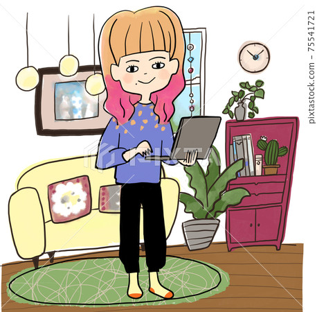 Girl in stay home - Stock Illustration [75541721] - PIXTA
