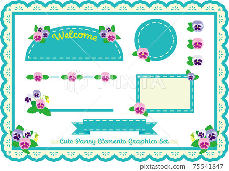Cute material set with girly pansies and lace... - Stock Illustration ...