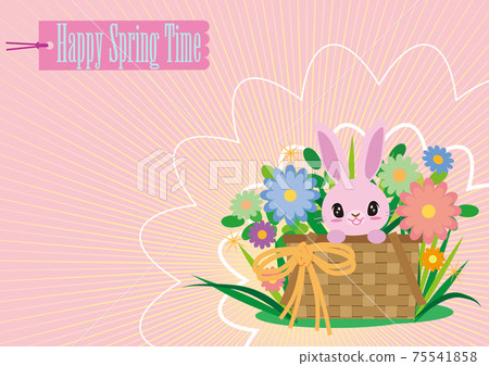Happy Spring Time label, retro cute rabbit in... - Stock Illustration ...