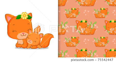 The seamless of happy cat with flower on head... - Stock Illustration ...