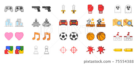 Pixel art retro game icon set - Stock Illustration [75554388] - PIXTA