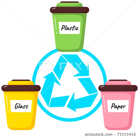 Garbage sorting. Different color recycle bins... - Stock Illustration ...