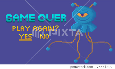 Game end and restart selection interface. Pixel... - Stock Illustration ...