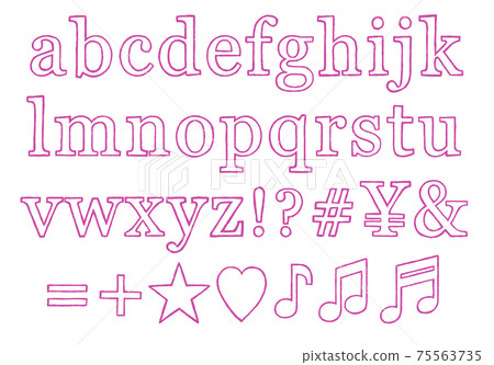 Set of pink symbols and lowercase alphabets... - Stock Illustration ...