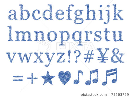 Set of blue symbols and lowercase alphabets... - Stock Illustration ...
