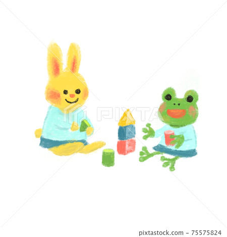 Rabbit and frog kid playing together - Stock Illustration [75575824 ...