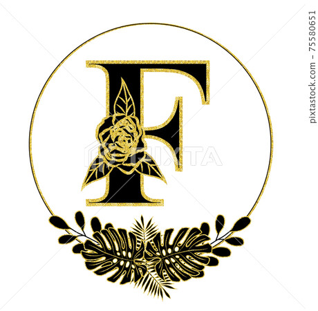 Floral Alphabet Letter F. Gold Monogram Letter... - Stock Illustration ...