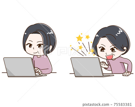 Illustration set of a woman operating a PC PC... - Stock Illustration ...