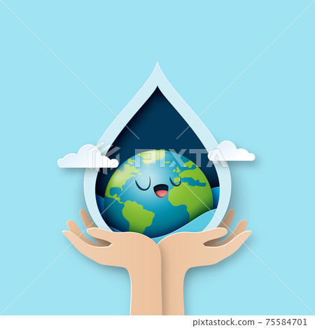 World water day.Hand holding earth in water... - Stock Illustration ...