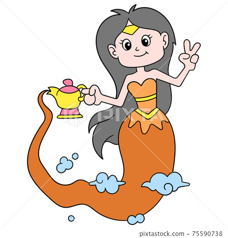 A beautiful female genie creature came out of... - Stock Illustration ...