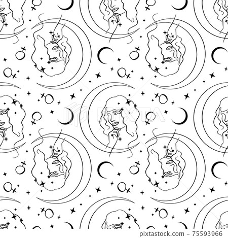 Seamless pattern with single line drawing of... - Stock Illustration ...
