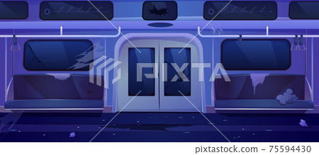 Old subway train car, broken metro wagon interior - Stock Illustration ...