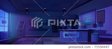 Bakery at night, empty dark bake house interior - Stock Illustration ...