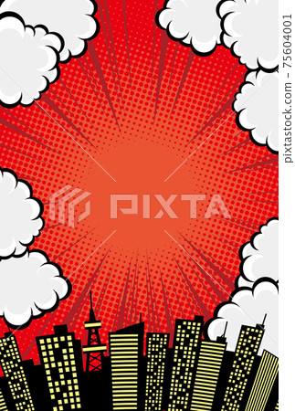 Comic art style clouds, sky and city background... - Stock Illustration ...