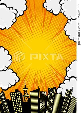 Comic art style clouds, sky and city background... - Stock Illustration ...