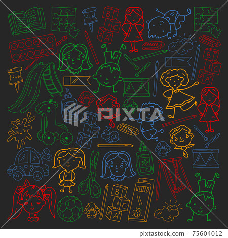 Kindergarten. Vector pattern with toys and... - Stock Illustration ...