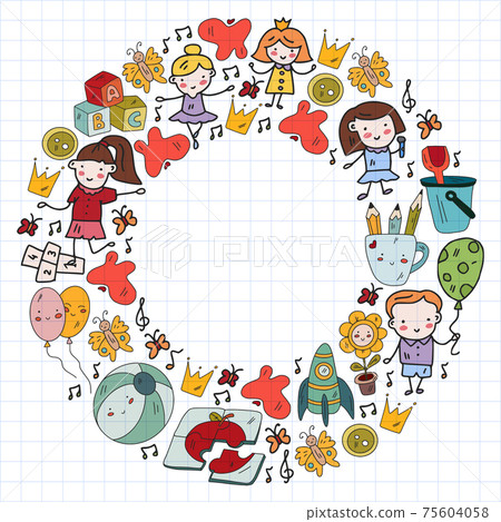 Vector pattern. Kindergarten and toys. Little... - Stock Illustration ...