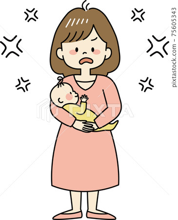 Mother and baby (whole body) get angry while... - Stock Illustration ...