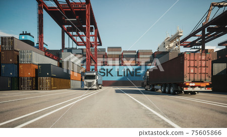 Loading containers from Cargo freight ship.... - Stock Illustration ...