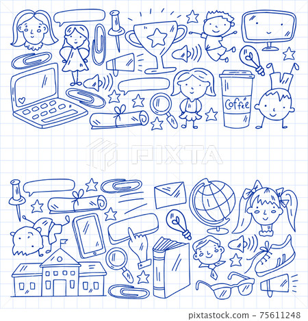 Vector pattern with school icons. Internet...-插圖素材 [75611248] - PIXTA圖庫