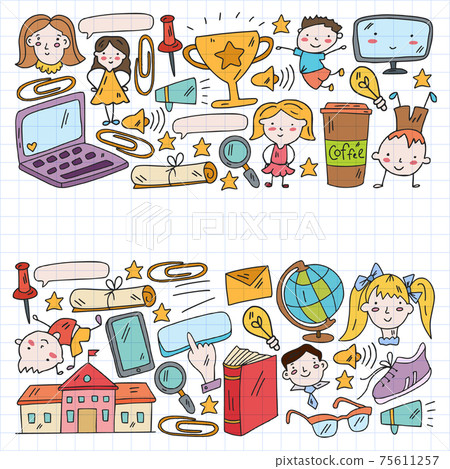 Vector pattern with school icons. Internet... - Stock Illustration ...