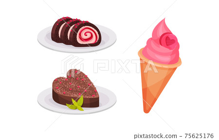 Sweet Chocolate Heart Shaped Cake and Ice Cream... - Stock Illustration ...