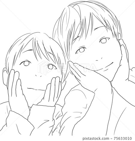 Line art of a child with a hand on the cheek - Stock Illustration ...