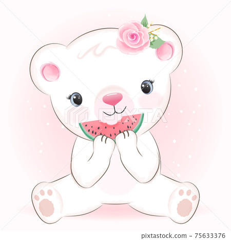Cute Little Bear and watermelon, cartoon... - Stock Illustration ...
