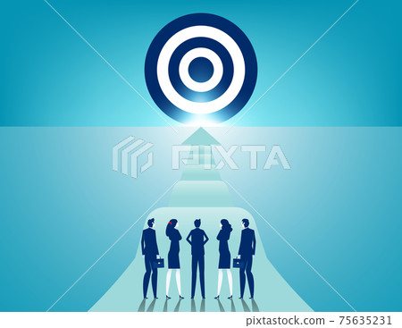 Team standing on start line and see target of... - Stock Illustration ...