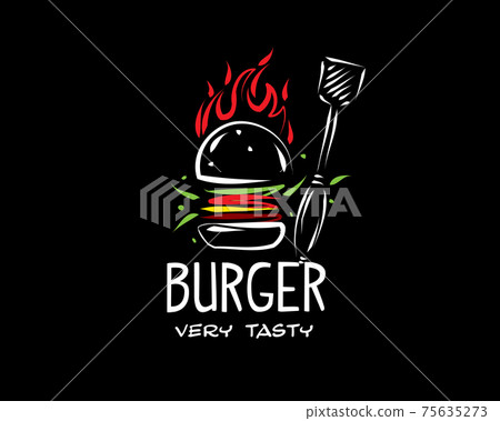 Hand drawn vector burger logo on black background - Stock Illustration ...