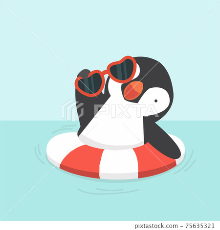 Cute Penguin swimming inflatable ring vector - Stock Illustration ...