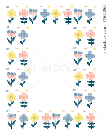 Pink, blue and yellow Scandinavian flower frame - Stock Illustration ...