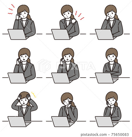 Business woman computer facial expression set - Stock Illustration ...