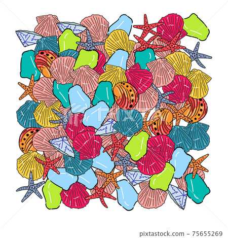 Hand-painted beachcombing illustration / square... - Stock Illustration ...