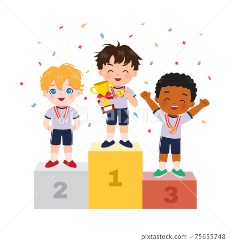 Cute boy standing on podium as sport... - Stock Illustration [75655748 ...