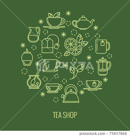 Green tea outline icons in circle design.... - Stock Illustration ...
