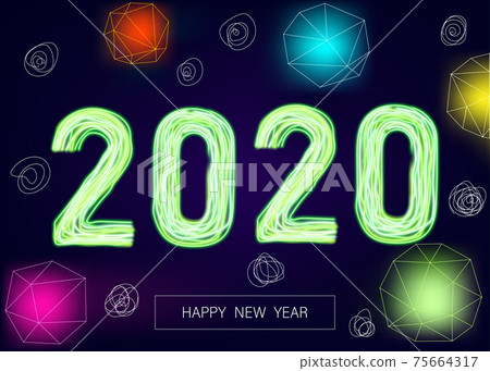 2020 happy New Year background with green neon... - Stock Illustration ...