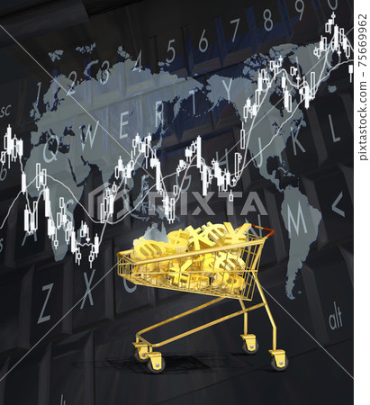 Exchange currency and stock market shopping cart - Stock Illustration ...
